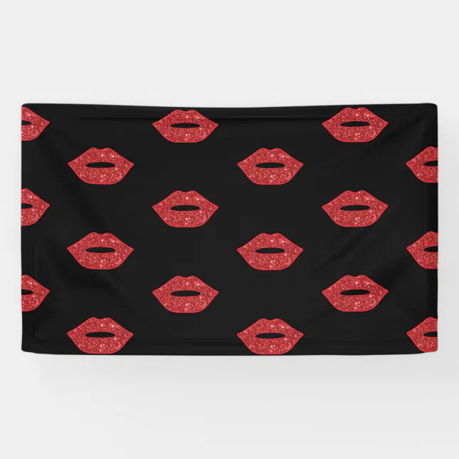 Bright Red Lips Glitter Kisses Elegant Feminine Banner | Zazzle
