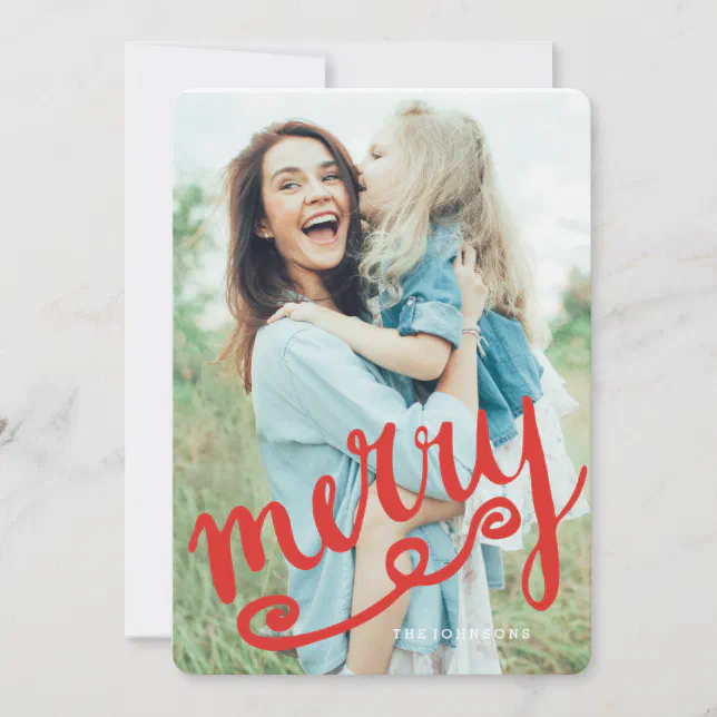 Bright Red Merry | Modern Holiday Card | Zazzle
