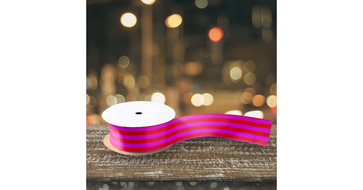 Bright Red Pink Stripe Pattern Satin Ribbon | Zazzle