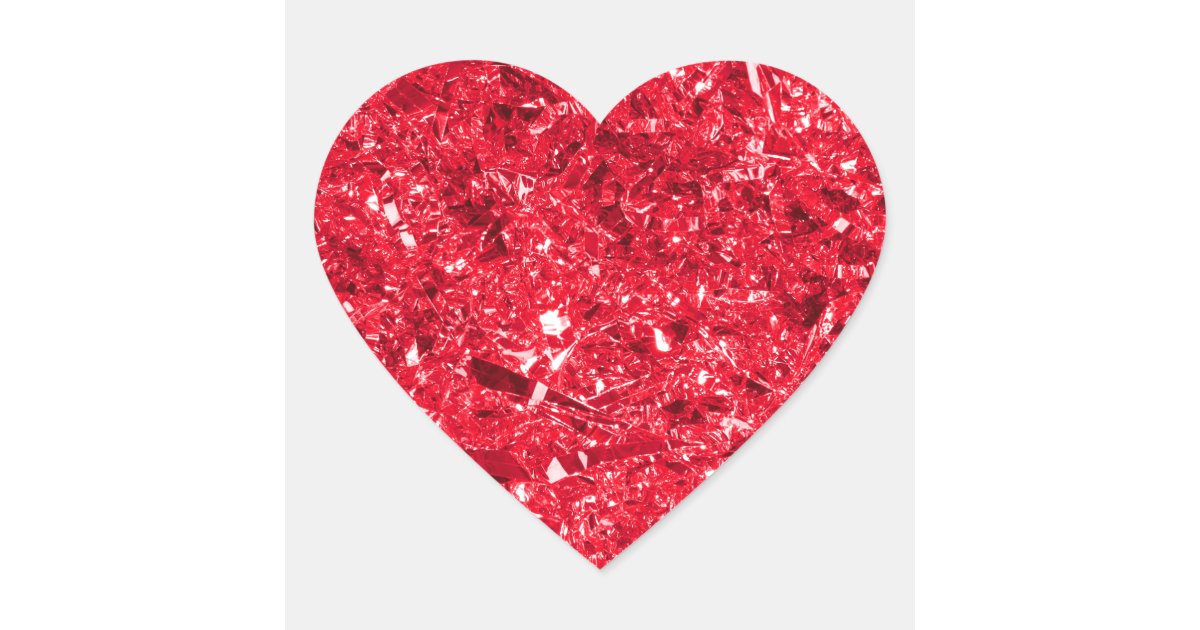 Bright Red Shredded Foil Texture Pattern Heart Sticker | Zazzle