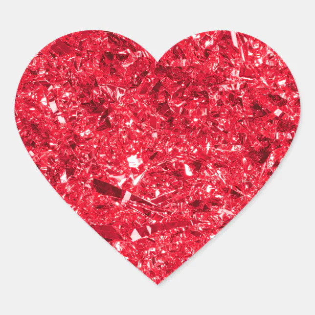 Bright Red Shredded Foil Texture Pattern Heart Sticker | Zazzle