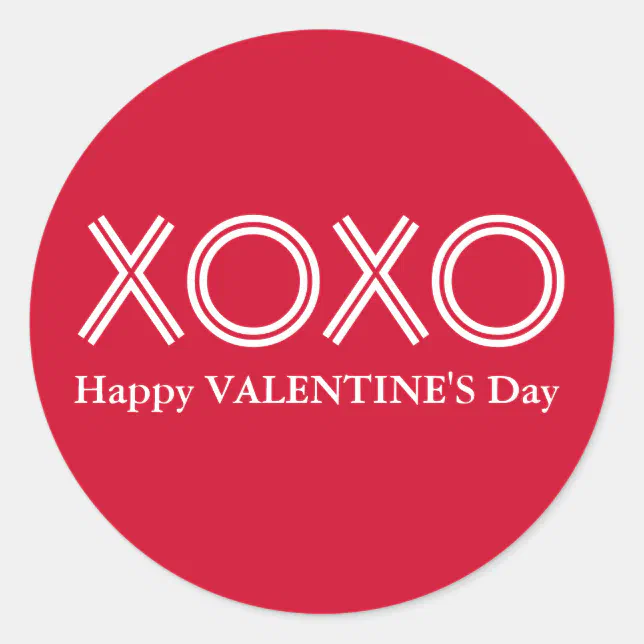 Bright Red XOXO Happy Valentines Day Round Sticker | Zazzle