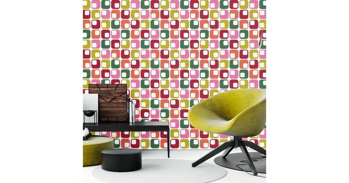 Bright Retro 1970s Geometric Pattern Wallpaper | Zazzle