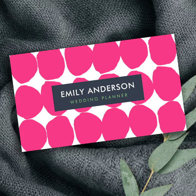 BRIGHT RETRO BIG HAND DRAWN PINK POLKA DOTS BUSINESS CARD | Zazzle
