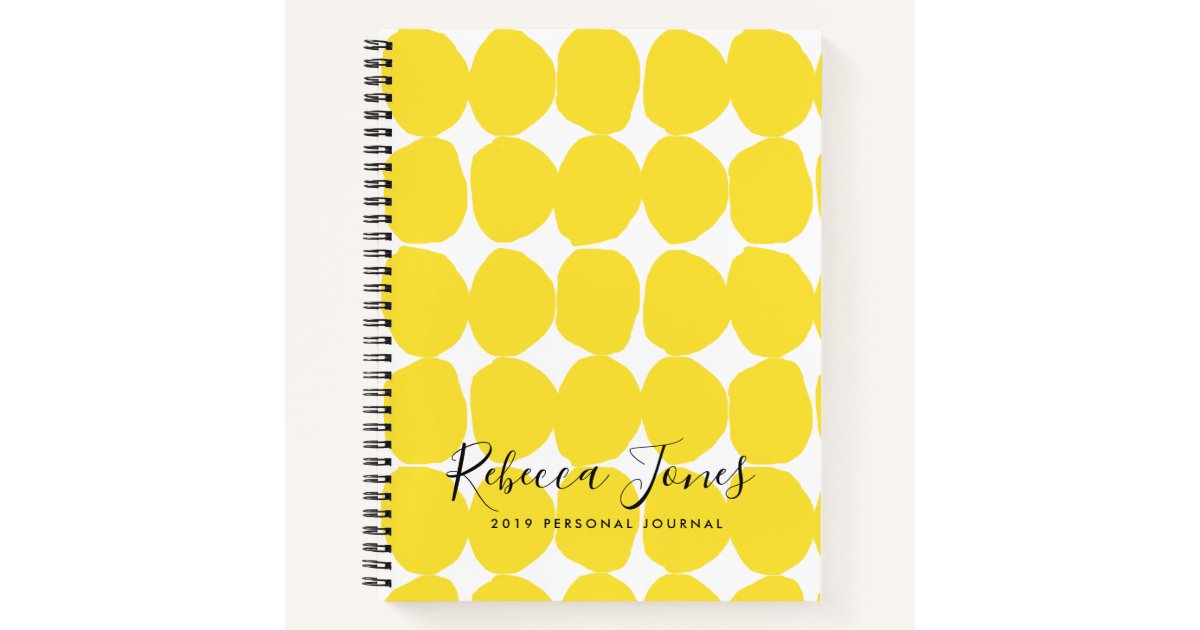 BRIGHT RETRO LARGE HAND DRAWN YELLOW POLKA DOTS NOTEBOOK | Zazzle