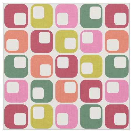 Retro Squares Geometric Pattern Red Gray Black Fabric | Zazzle