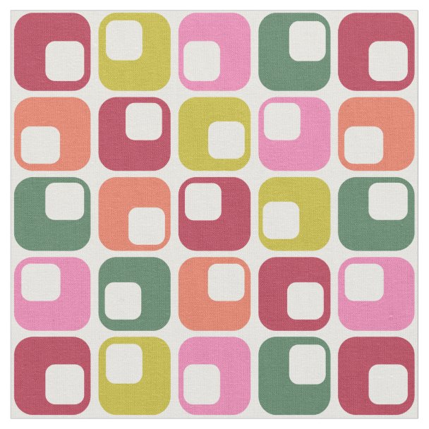 Retro Squares Geometric Pattern Red Gray Black Fabric | Zazzle