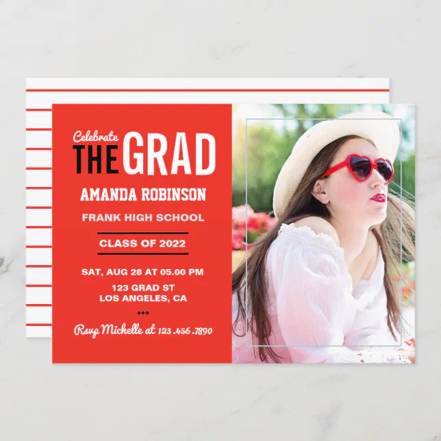 Bright Scarlet Red and White Graduation Party Invitation | Zazzle