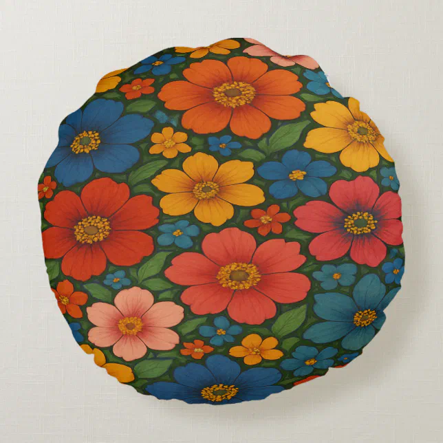 Bright Seamless Wildflower Pattern Round Pillow | Zazzle