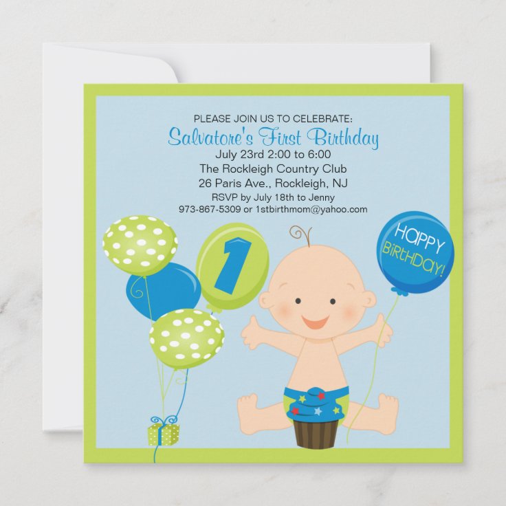 Bright Smash Cake Boy's First Birthday Invitation | Zazzle