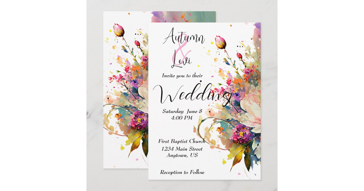Bright spring watercolor floral Wedding Invitation | Zazzle