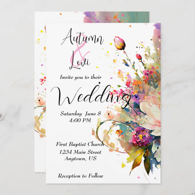 Bright spring watercolor floral Wedding Invitation | Zazzle