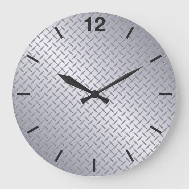 Bright Steel Diamondplate Pattern Large Clock | Zazzle