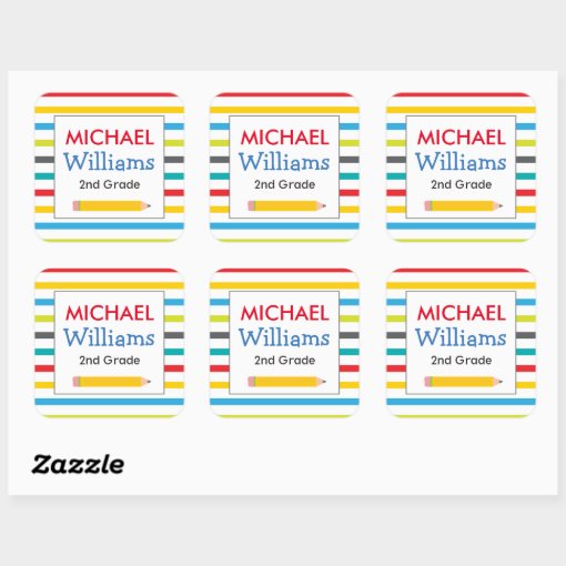 Bright Stripe School Labels | Zazzle