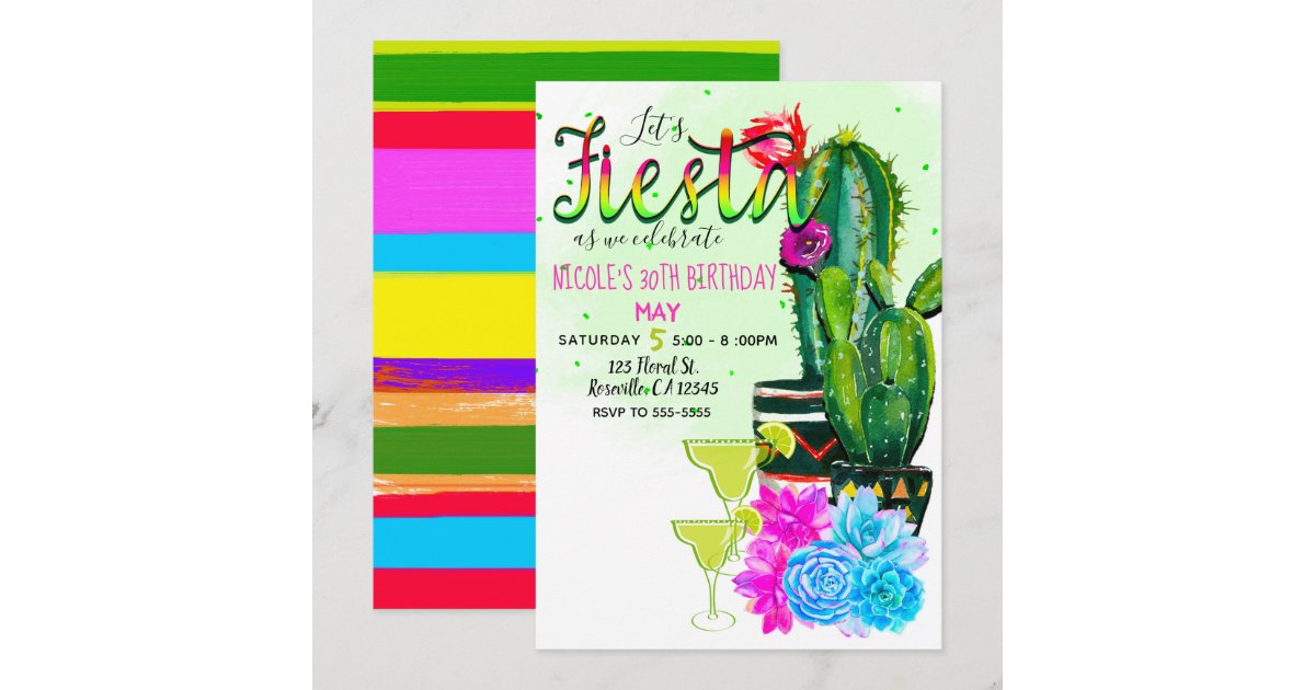 Bright Stripes Fiesta Cactus & Succulents Party Invitation | Zazzle