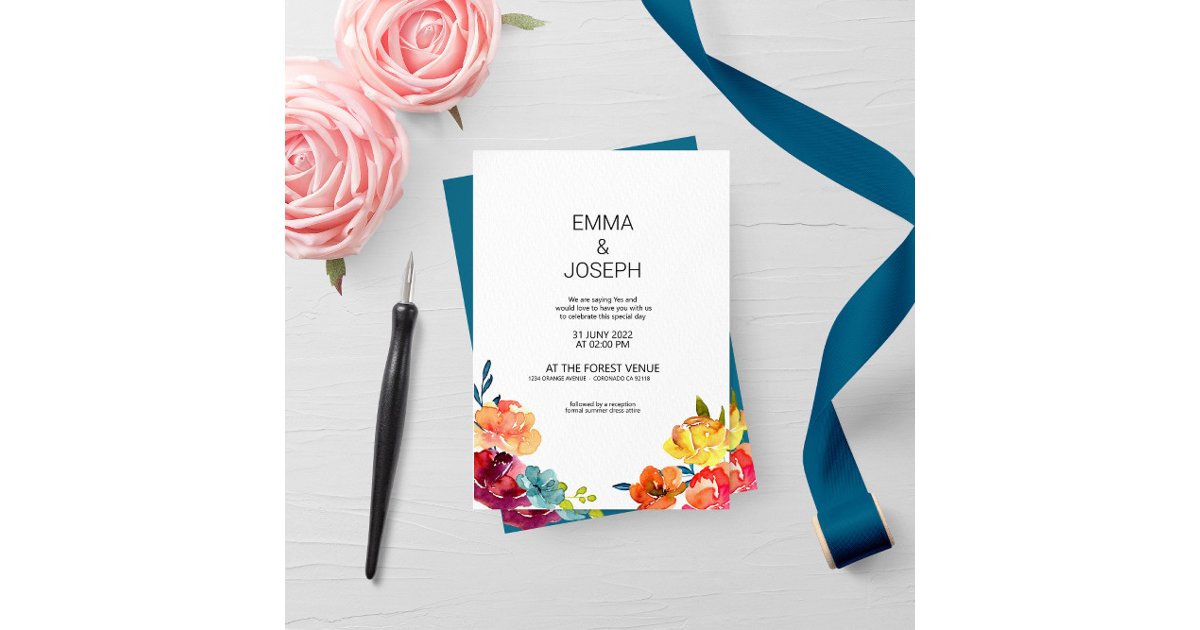 Bright Summer colorful modern floral Wedding I Invitation | Zazzle