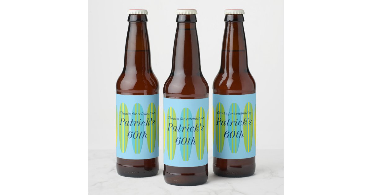 Bright Surfboards Birthday Beer Bottle Label | Zazzle