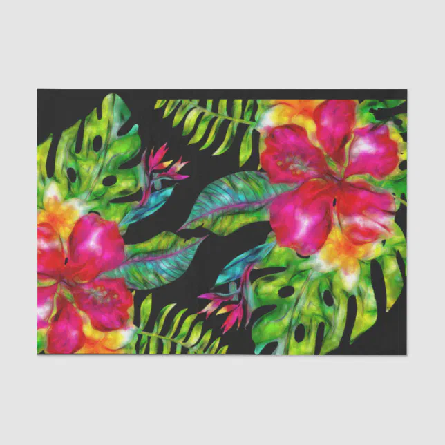 Bright Tropical Floral Hibiscus Leaves Luau Party Tissue Paper | Zazzle