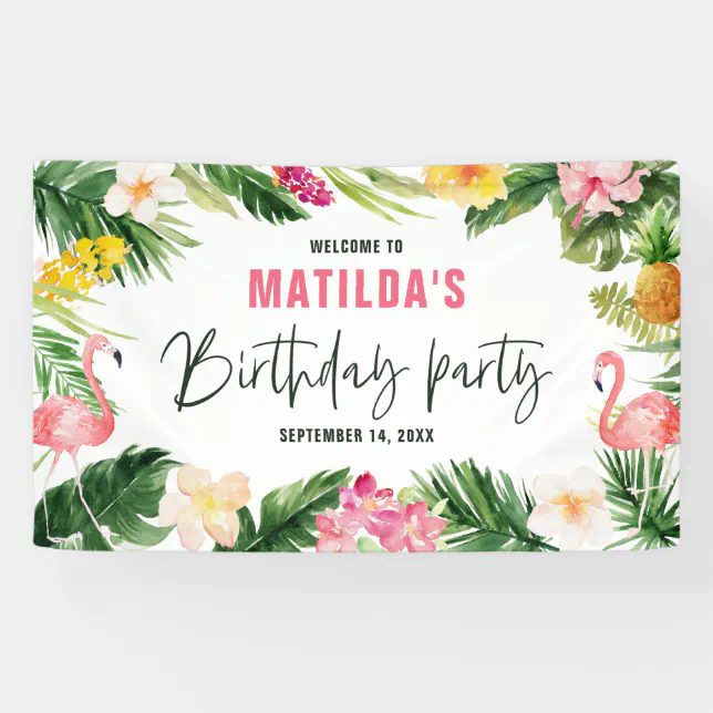 Bright tropical foliage birthday party banner | Zazzle