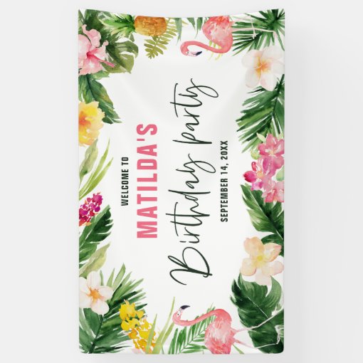 Bright tropical foliage birthday party banner | Zazzle