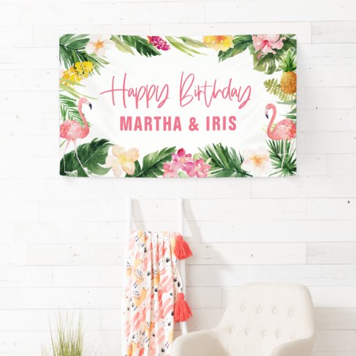 Bright tropical foliage birthday party banner | Zazzle