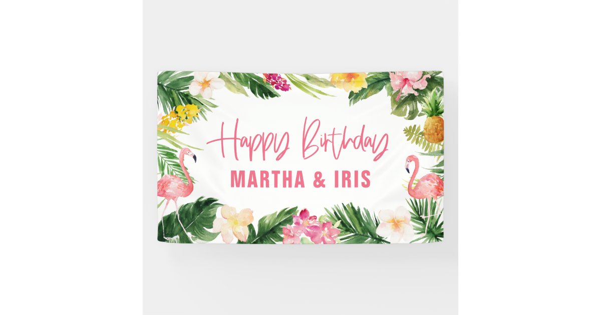 Bright tropical foliage birthday party banner | Zazzle