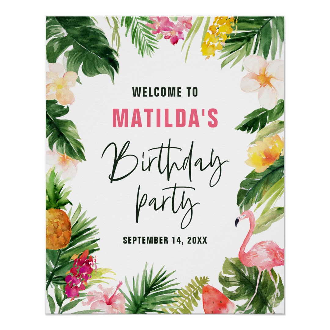 Bright tropical foliage birthday party poster | Zazzle
