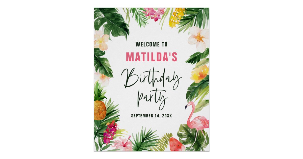 Bright tropical foliage birthday party poster | Zazzle