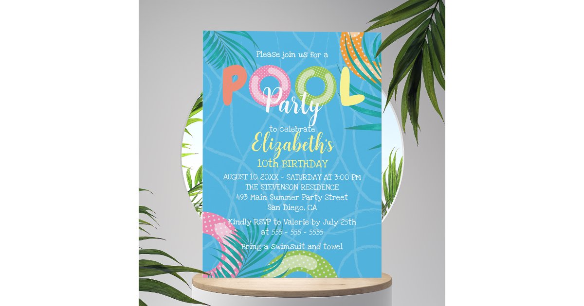 Bright Tropical Summer Fun Birthday Pool Party Invitation | Zazzle