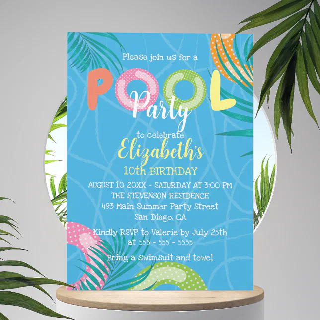 Bright Tropical Summer Fun Birthday Pool Party Invitation | Zazzle