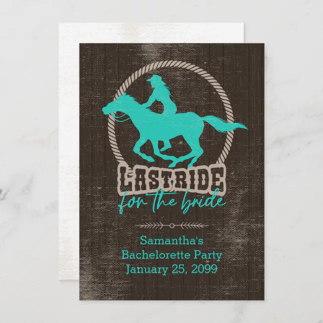 Bright Turquoise Last Ride For The Bride Invitatio Invitation | Zazzle