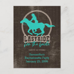 Bright Turquoise Last Ride For The Bride Postcard | Zazzle