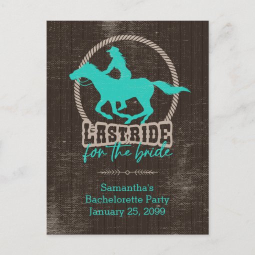 Bright Turquoise Last Ride For The Bride Postcard | Zazzle