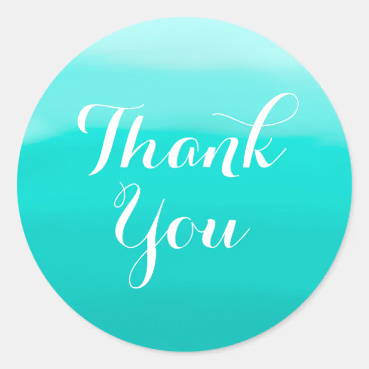 Bright Turquoise Painted Ombre Thank You Classic Round Sticker | Zazzle