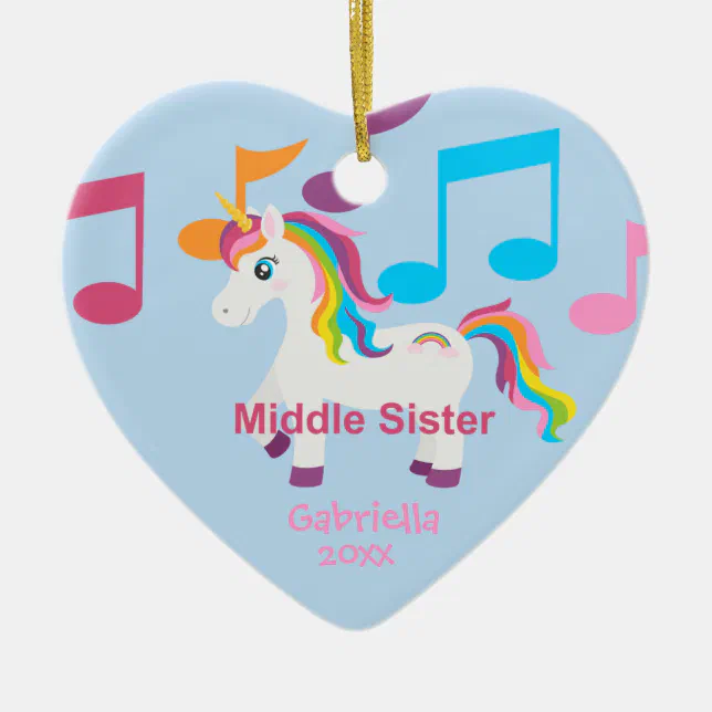 Bright Unicorn Rainbow Music Notes Sister Ornament | Zazzle