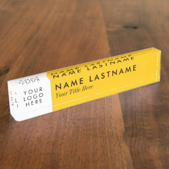 Bright Warm Yellow Custom Logo Elegant Desk Name Plate | Zazzle
