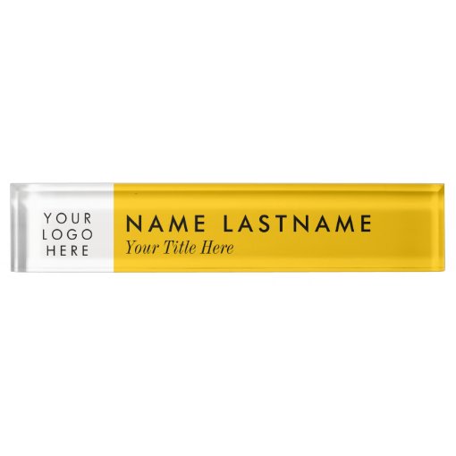 Bright Warm Yellow Custom Logo Elegant Desk Name Plate | Zazzle