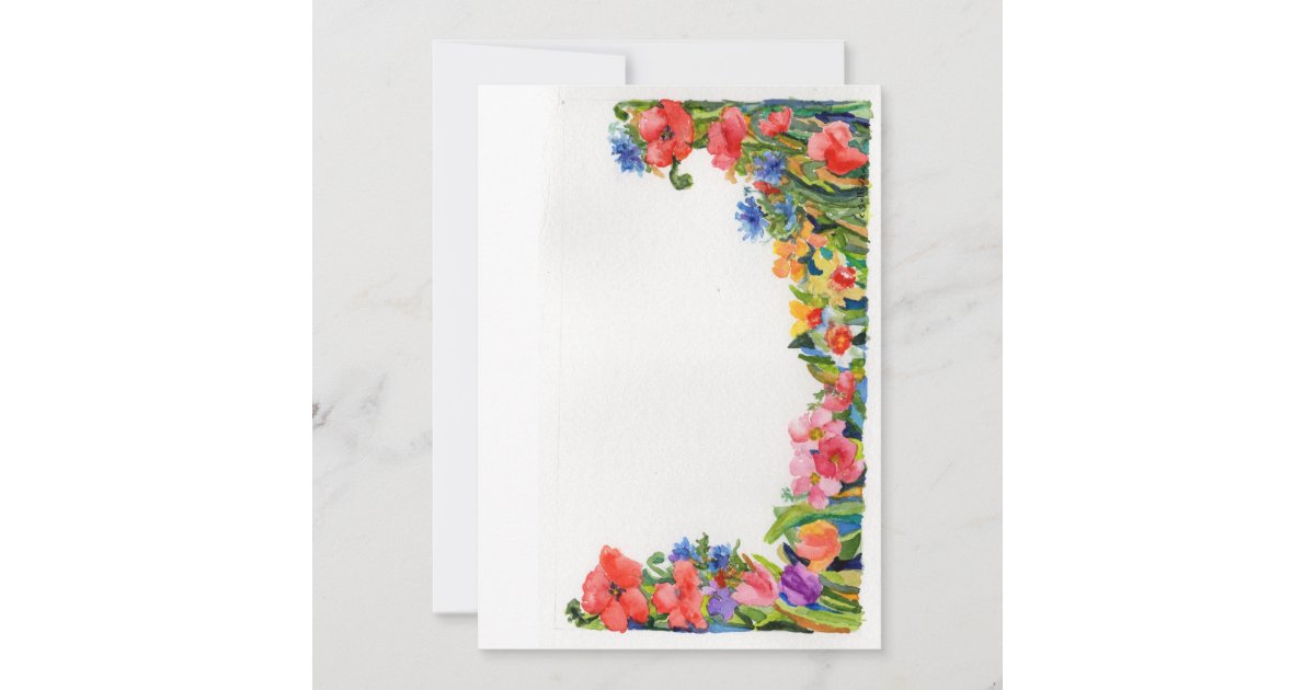 bright watercolor floral border note card | Zazzle
