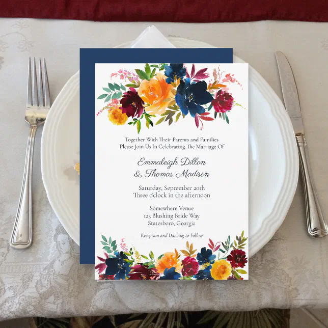 Bright Watercolor Floral Wedding Invitation | Zazzle