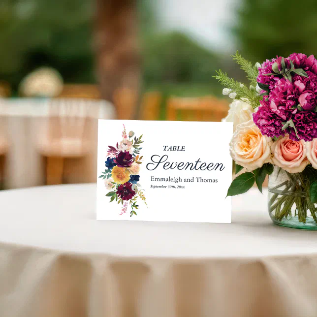 Bright Watercolor Floral Wedding Table Number | Zazzle