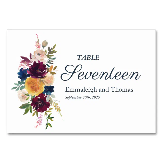 Bright Watercolor Floral Wedding Table Number | Zazzle