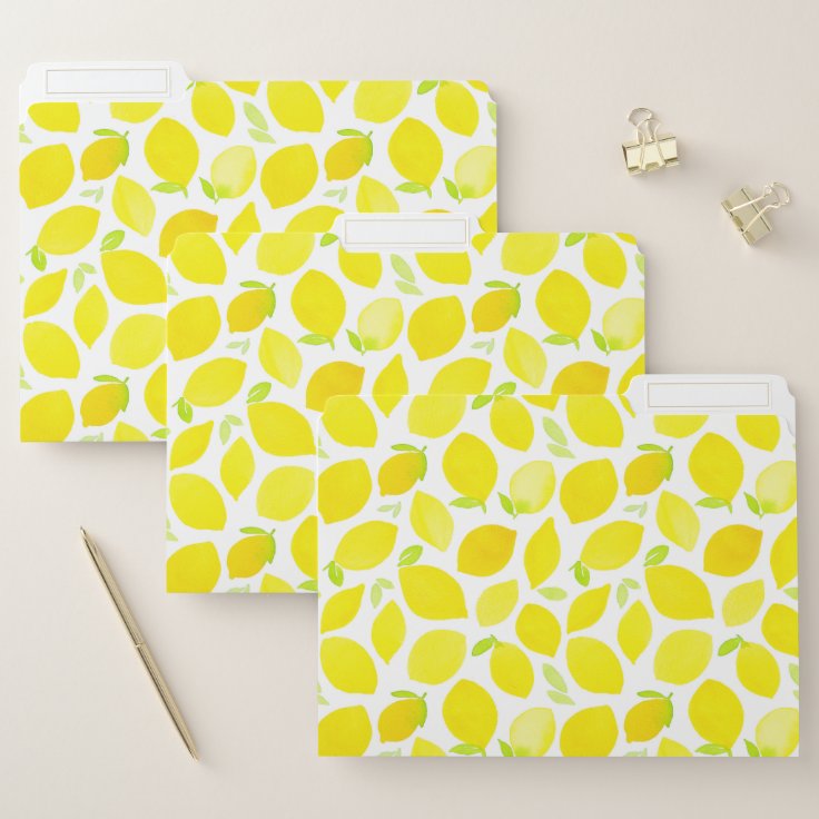 Bright Watercolor Lemon Pattern File Folder | Zazzle