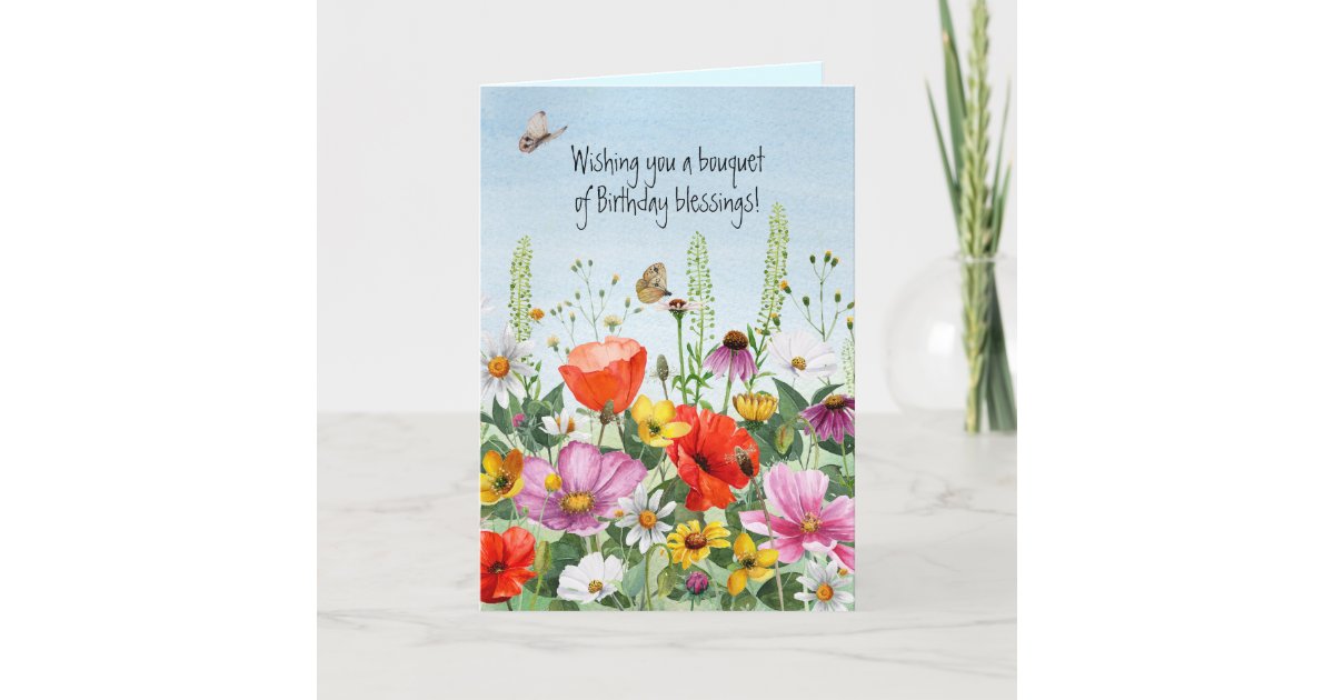 Bright watercolor wild flowers scripture card | Zazzle