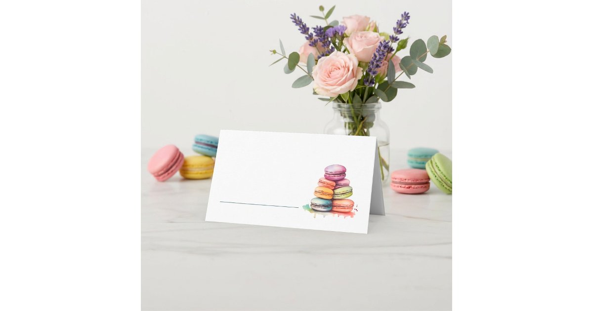 Bright watercolorful macaroons name place card | Zazzle