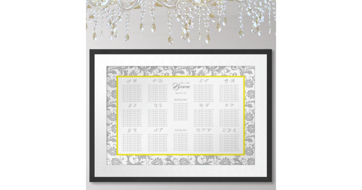 Bright Yellow and Gray Seating Chart Alphabetical | Zazzle