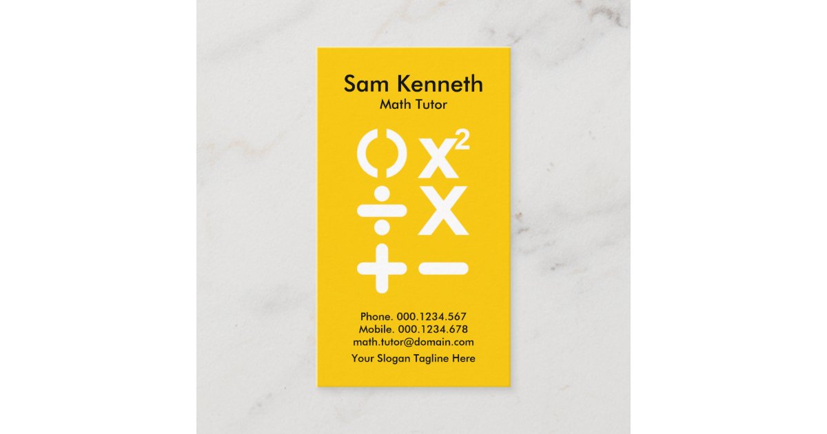 Bright Yellow BODMAS Math Symbol Math Tutor Business Card | Zazzle