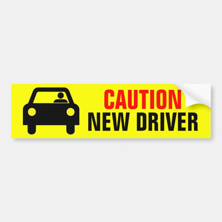 Bright Yellow Caution New Driver Bumper Sticker | Zazzle