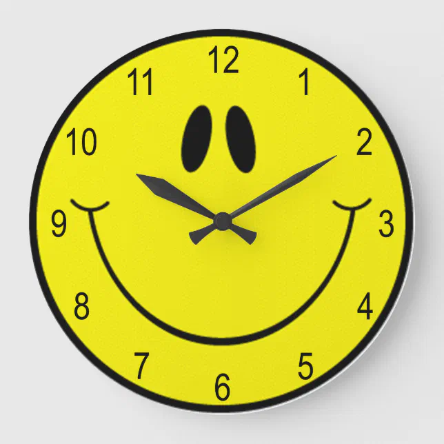 Bright Yellow Happy Smiling Face Large Clock | Zazzle