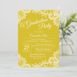 Bright Yellow Lace Graduation Party Invitation | Zazzle