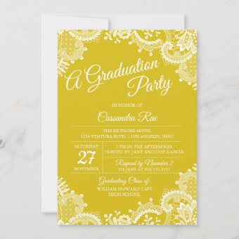 Bright Yellow Lace Graduation Party Invitation | Zazzle